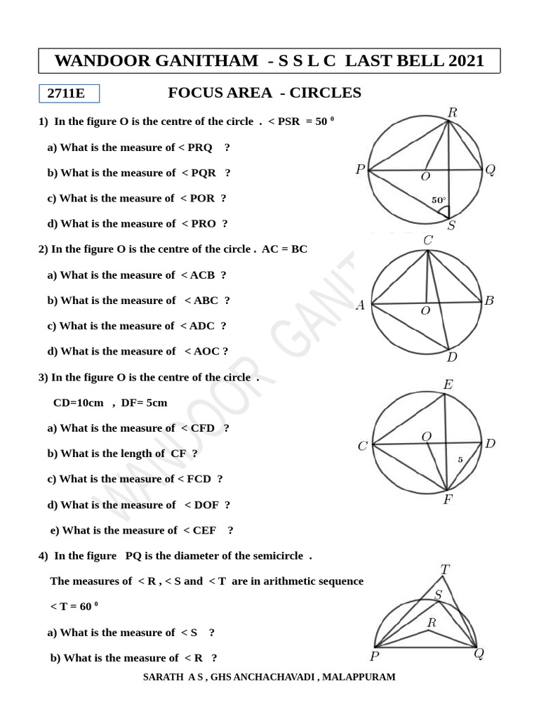 Circle Geometry Problems for SSLC 2021 | PDF