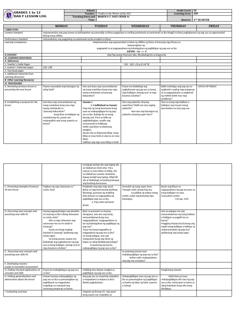 DLL - Esp 3 - Q4 - W4 | PDF