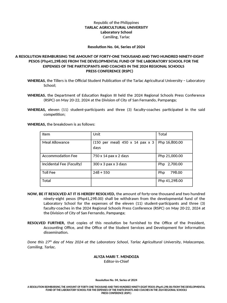 RESO FOR 2024 RSPC Allowance | PDF | Foreign Exchange Market | Economy Of Asia