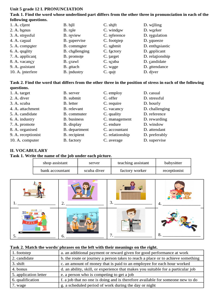 Grade 12 Pronunciation And Vocabulary Tasks Pdf Babysitting