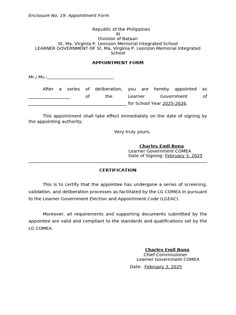 SSLG_Appointment Form | PDF