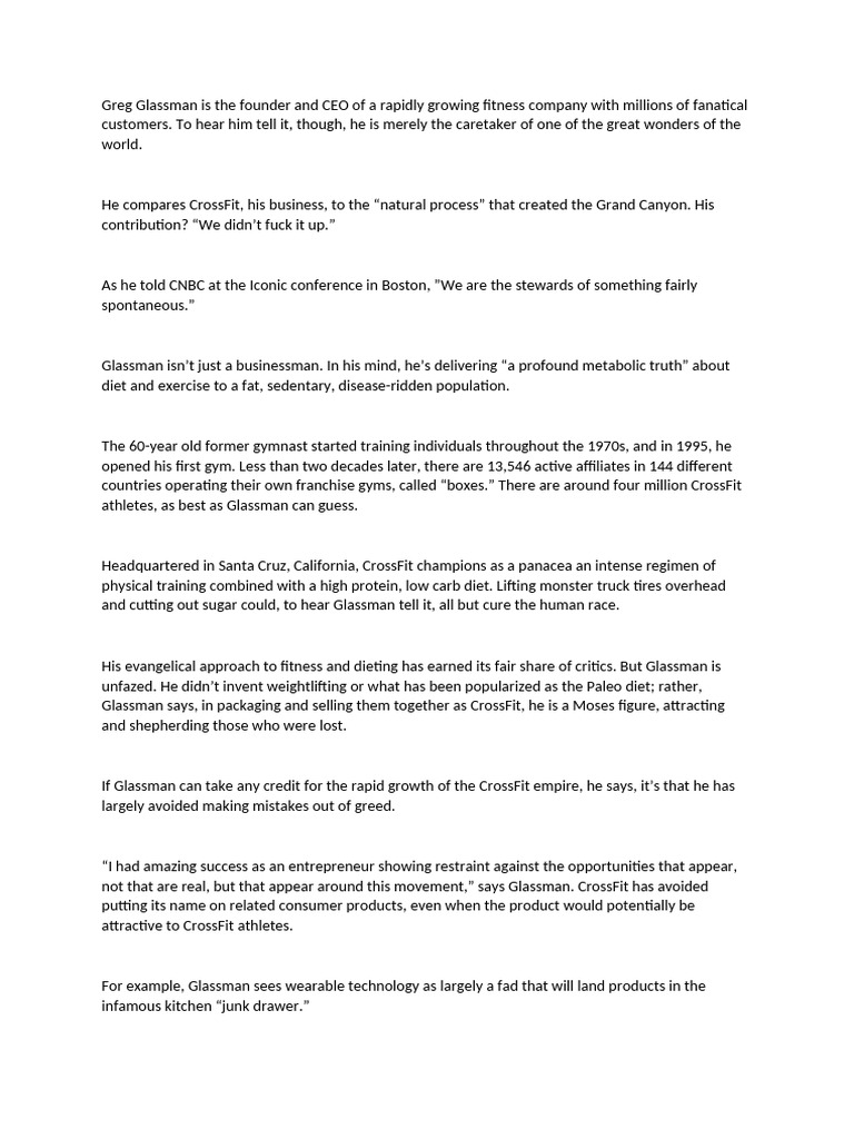 Greg Glassman Is The Founder and CEO of A Rapidly Growing Fitness ...