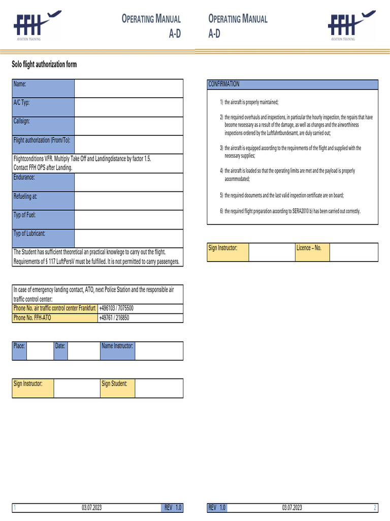 Appendix 01 Solo Flight Authorisation Form REV 1.0 | PDF | Transport ...