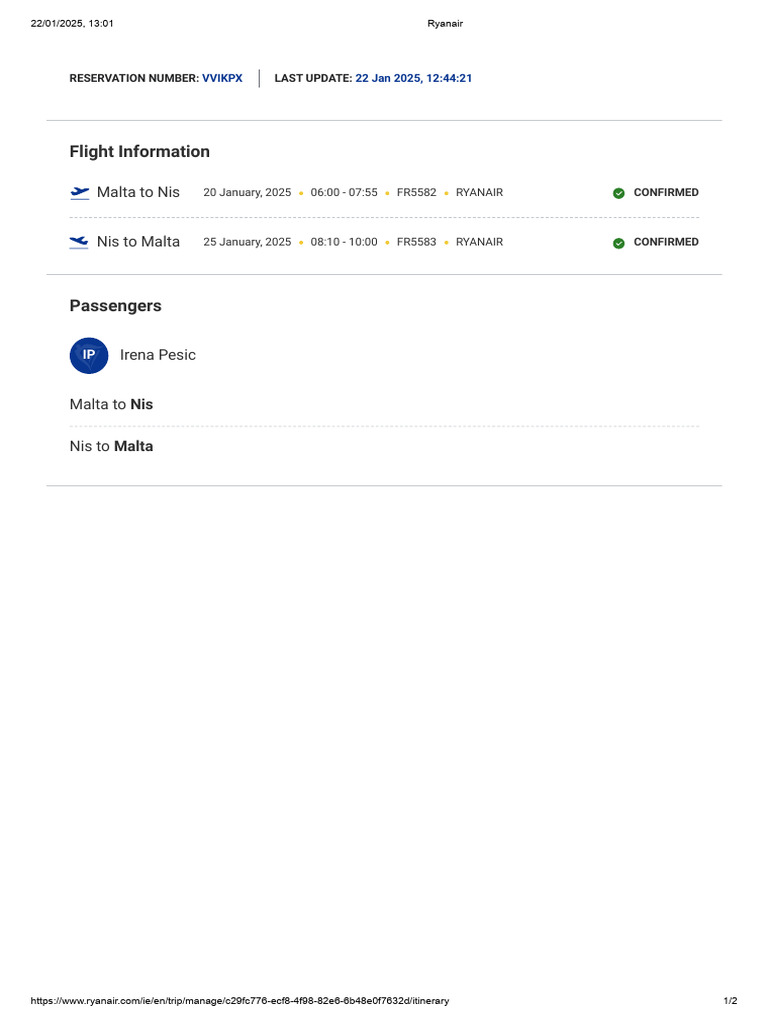 Ryanair Flight Itinerary and Invoice | PDF