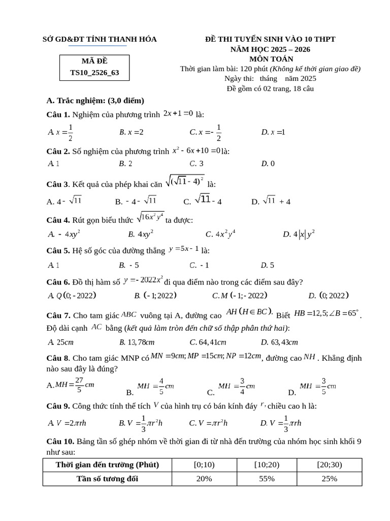 ĐỀ SỐ 06 - TS10-2526 | PDF