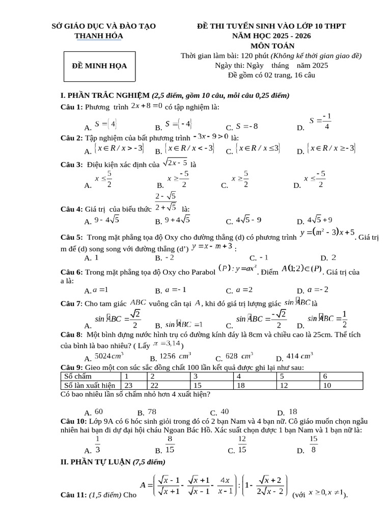 Đề SÔ 20 - TS10-2526 | PDF