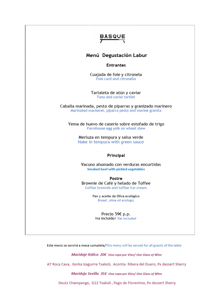 Menú Degustación Labur: Sabores Exquisitos | PDF