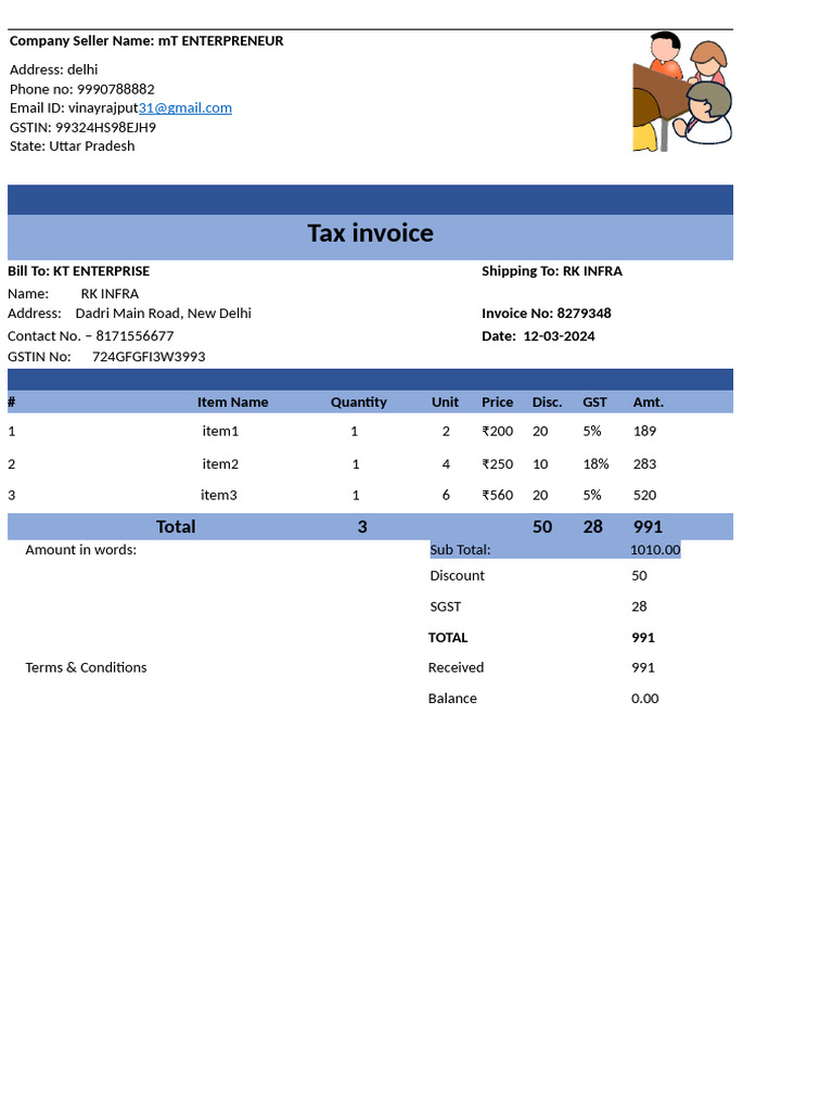 GST Invoice for KT ENTERPRISE | PDF