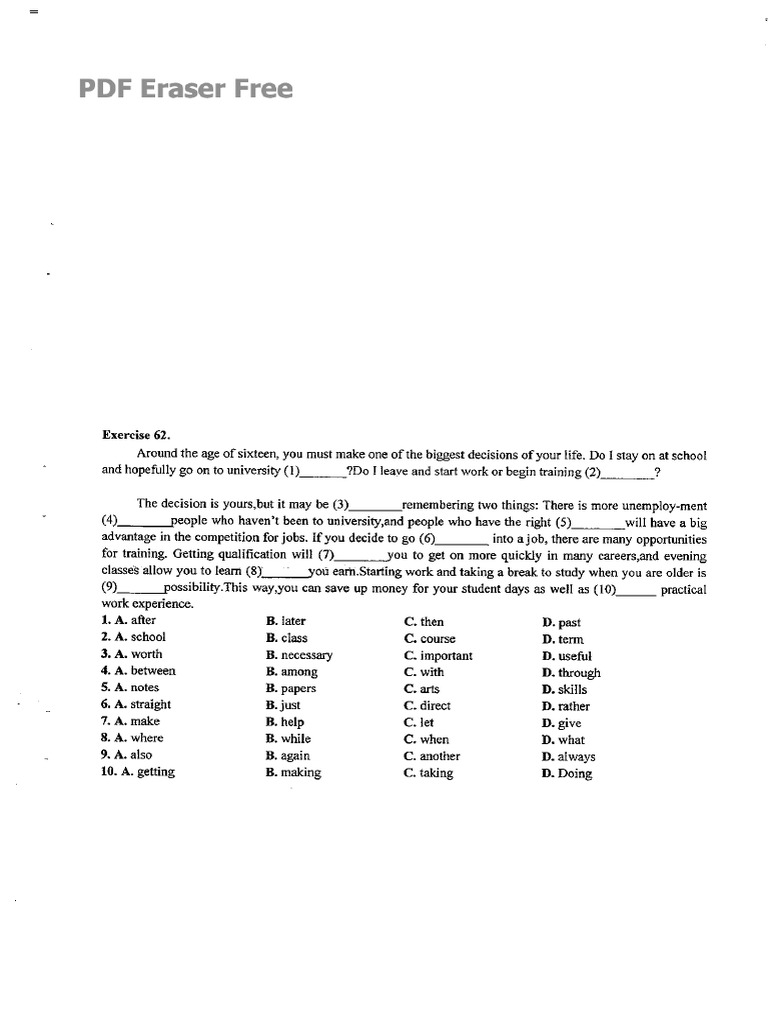 CHUYÊN ĐỀ ĐIỀN TỪ ADVANCE - EXERCISE 62-67 | PDF