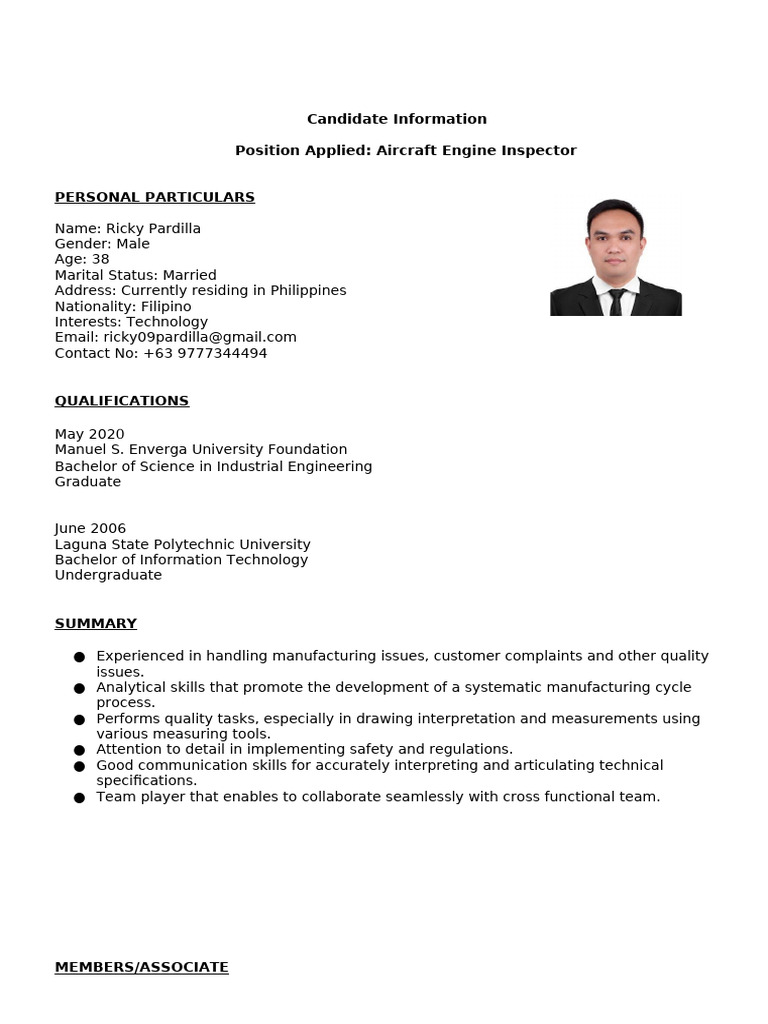 Ricky Pardilla Resume04 | PDF | Engineer | Engineering