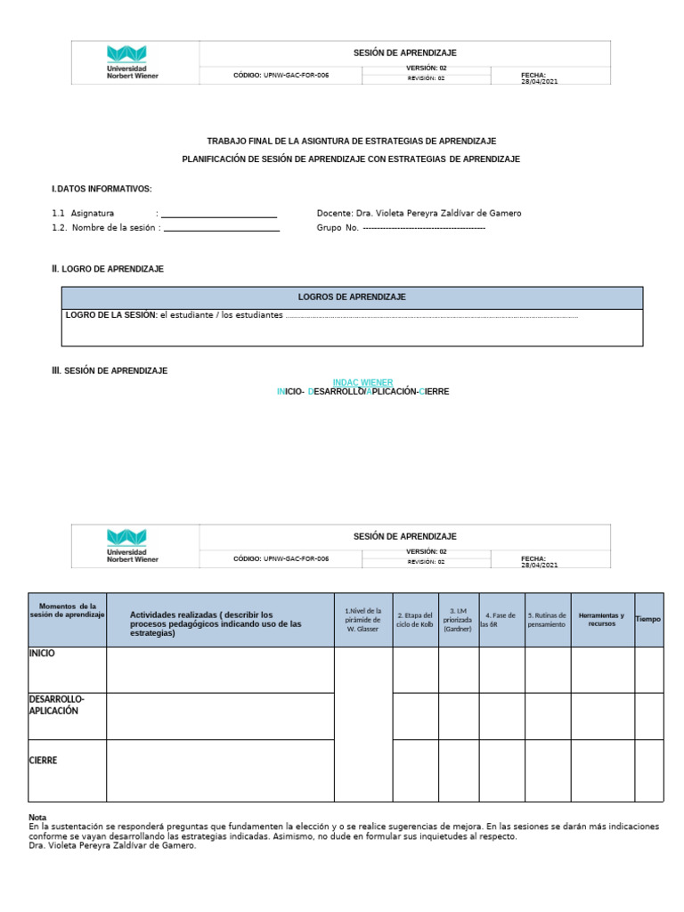 Nuevo Formato Plataforma | PDF | Aprendizaje | Modificación de ...