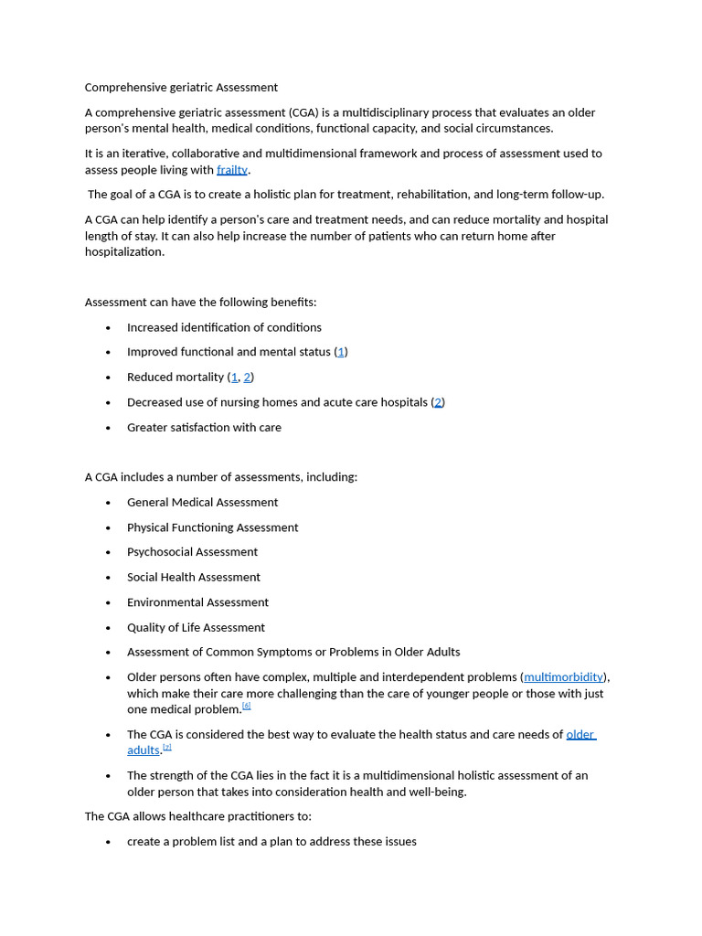 Comprehensive Geriatric Assessment | PDF | Geriatrics | Palliative Care