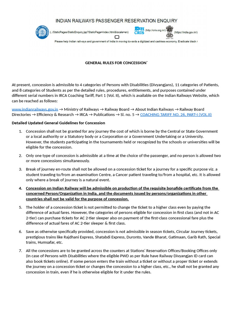 General Rules For Concession | PDF