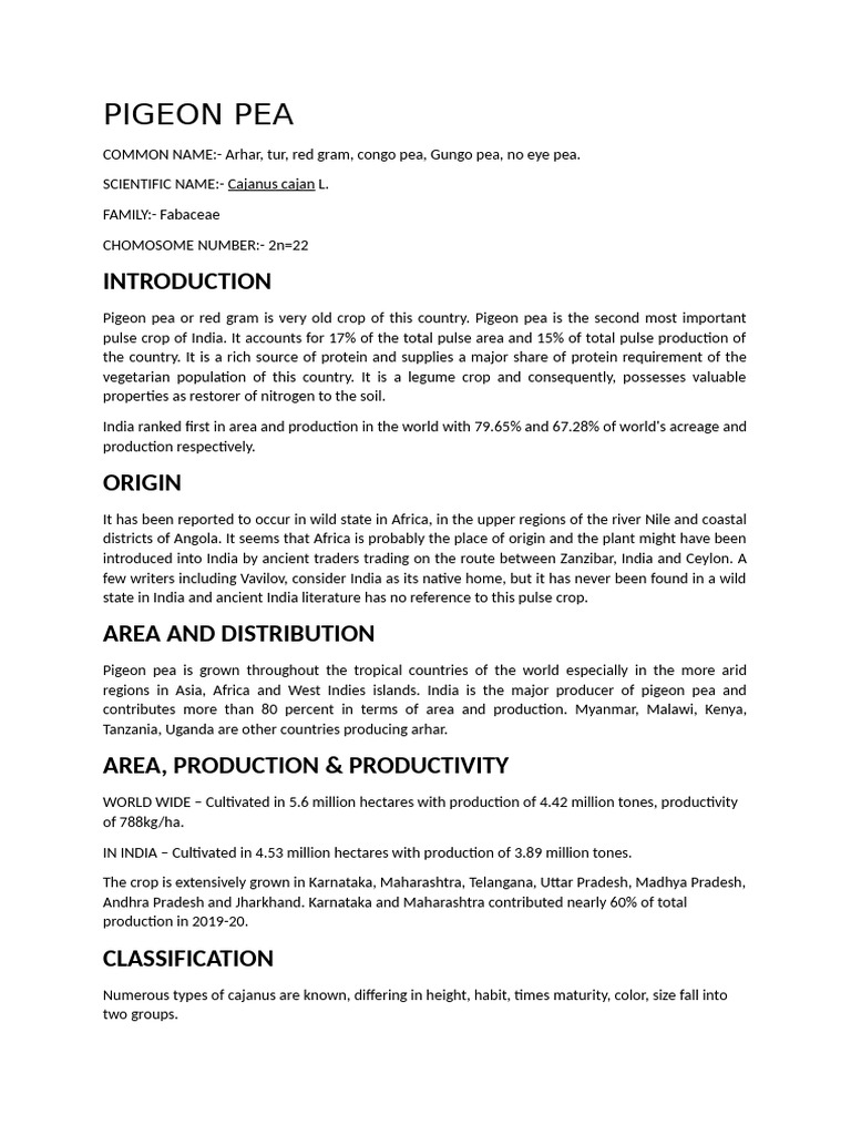 Pigeon Pea | PDF | Legume | Sowing