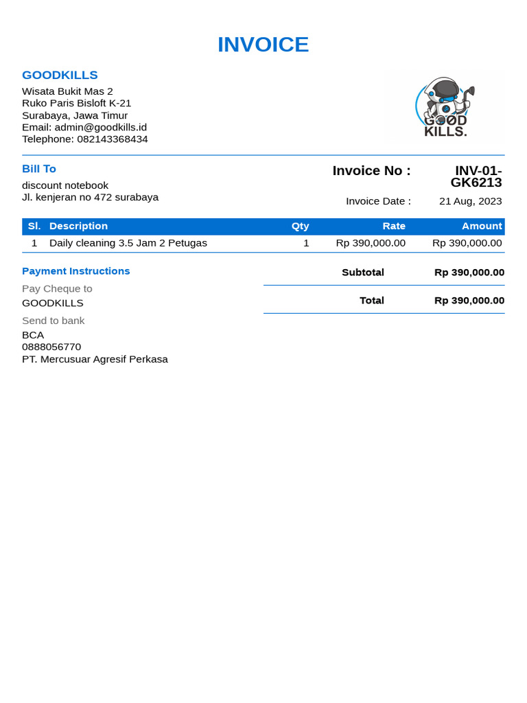 Invoice INV 01 GK6213 | PDF