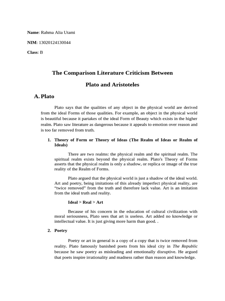 Rahma Alia Utami - 13020124130044 | PDF | Tragedy | Plato