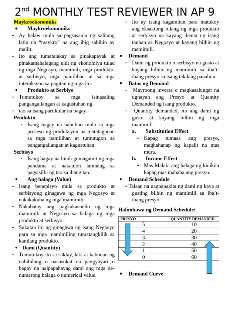 2nd Monthly Test Reviewer in AP 9 | PDF