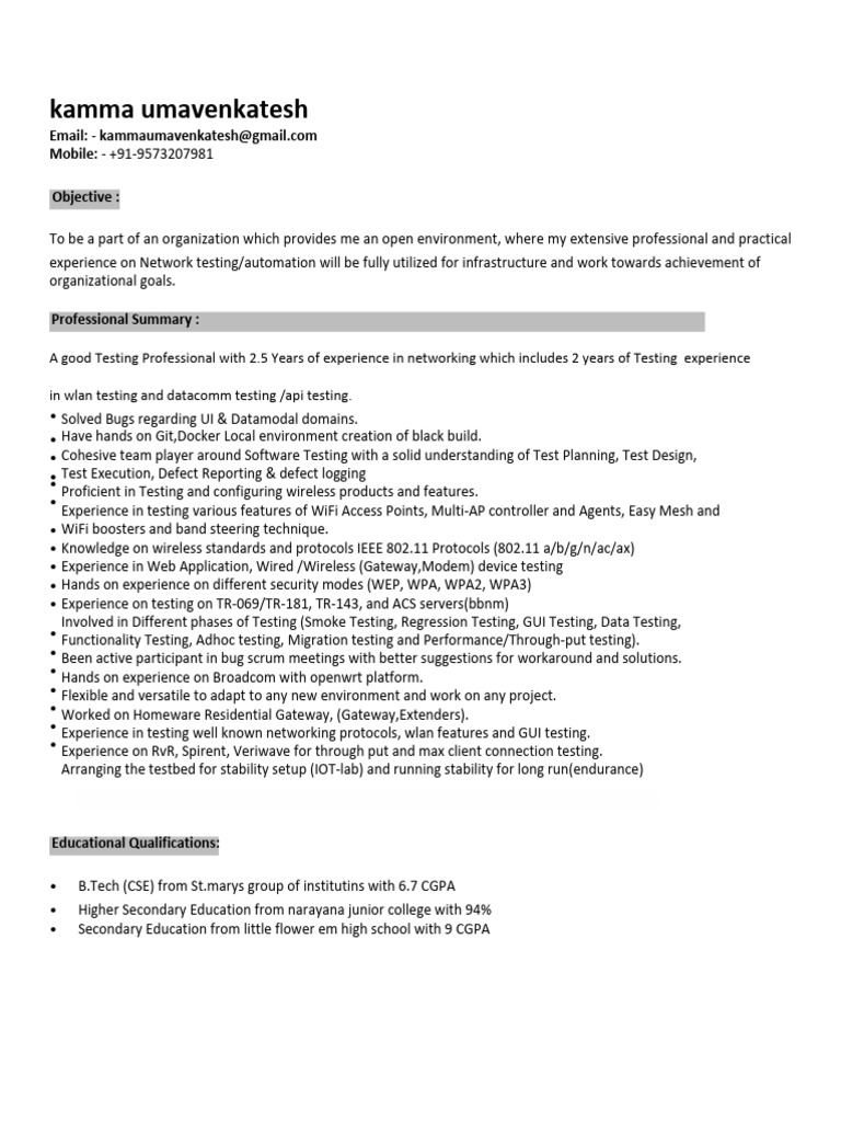 Venkatesh - Resume - 1725869494044 - Kamma Umavekatesh (1) - 1 | PDF ...