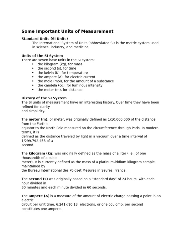 Some Important Units of Measurement | PDF | Mole (Unit) | Chemical ...
