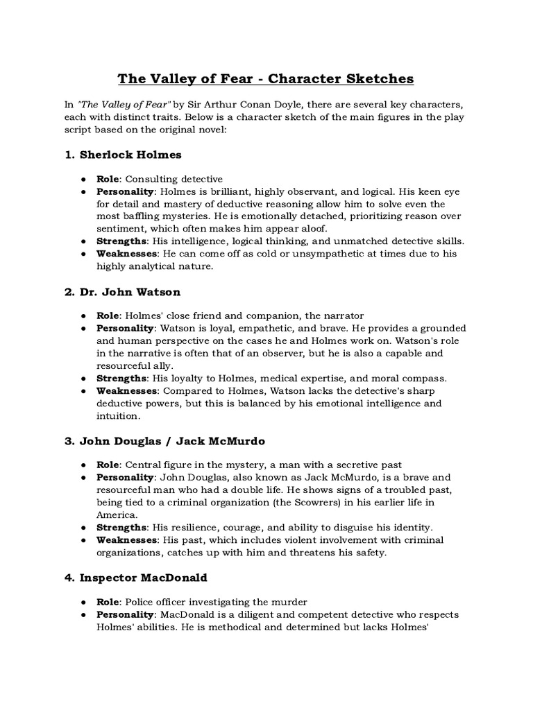 Character Sketches in The Valley of Fear | PDF | Sherlock Holmes | Dr ...