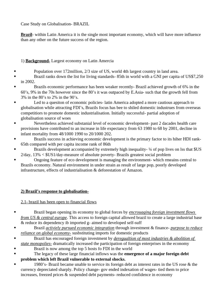 2019 ECO Case Study On Globalisation BRAZIL OTHER | PDF | Globalization | World Economy
