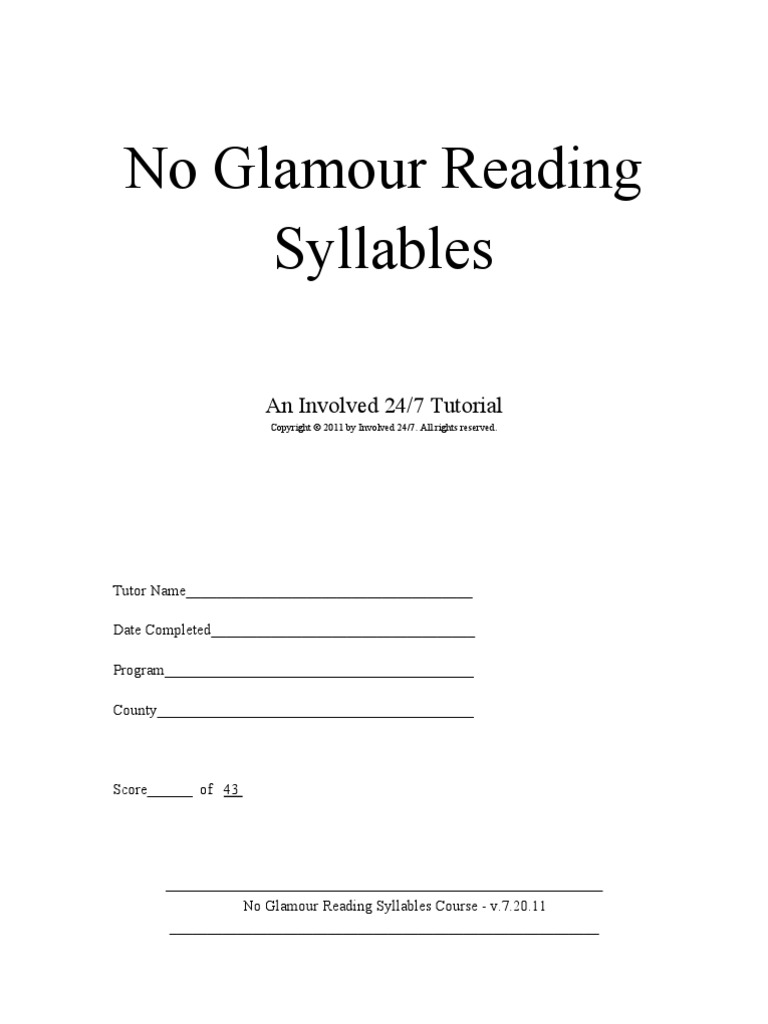 No Glamour Reading Course Workbook | PDF | Syllable | Vowel