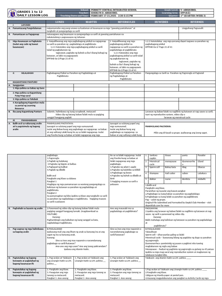 DLL - Epp 5 - Q1 - W2 | PDF