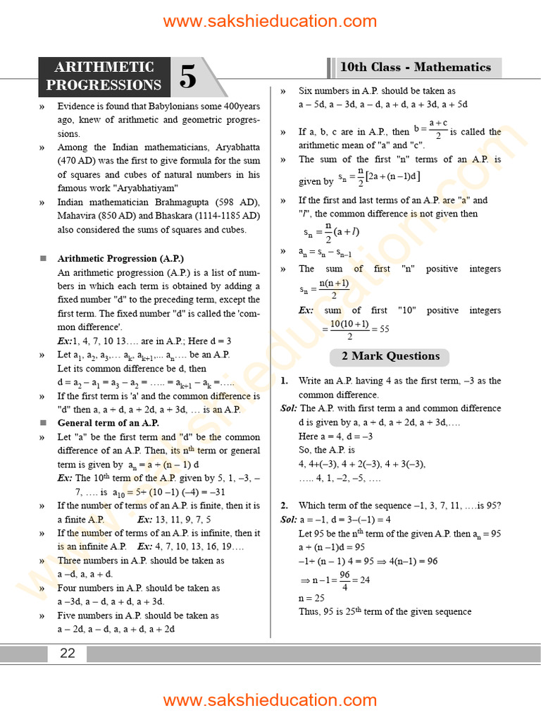 5.Arithmetic Progressions (1) | PDF | Subtraction | Arithmetic