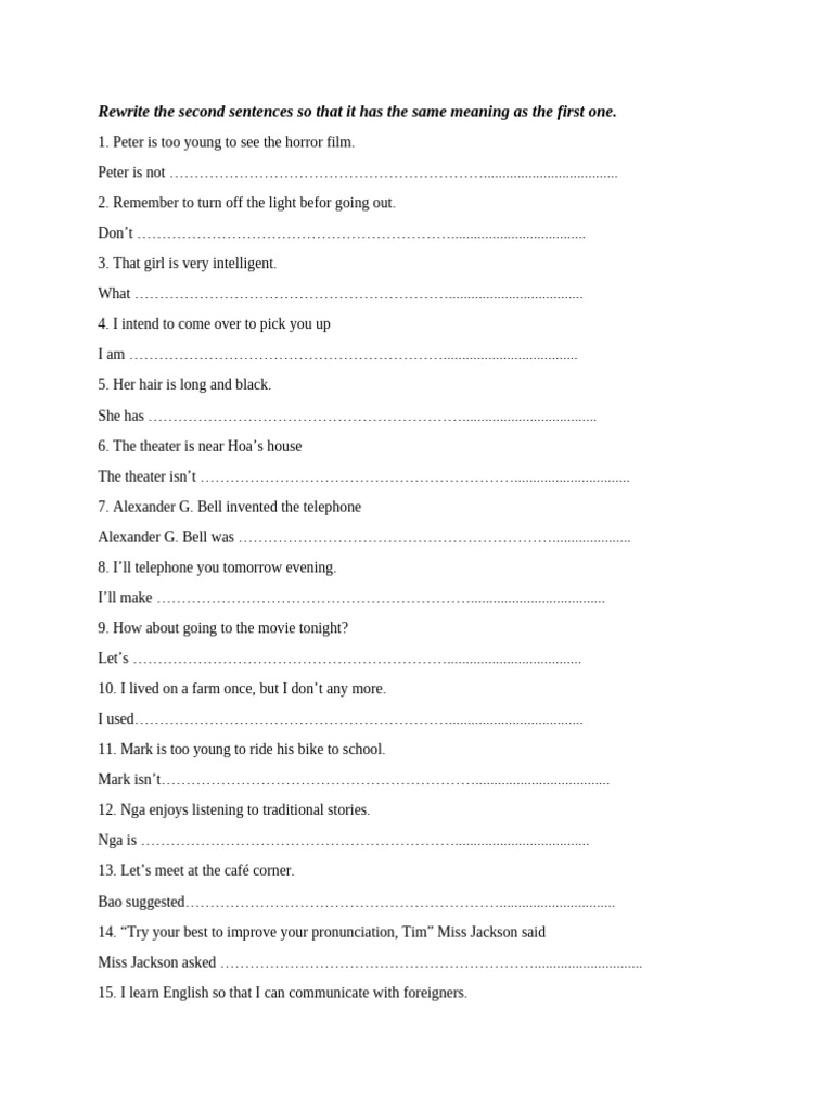 Rewrite sentences | PDF