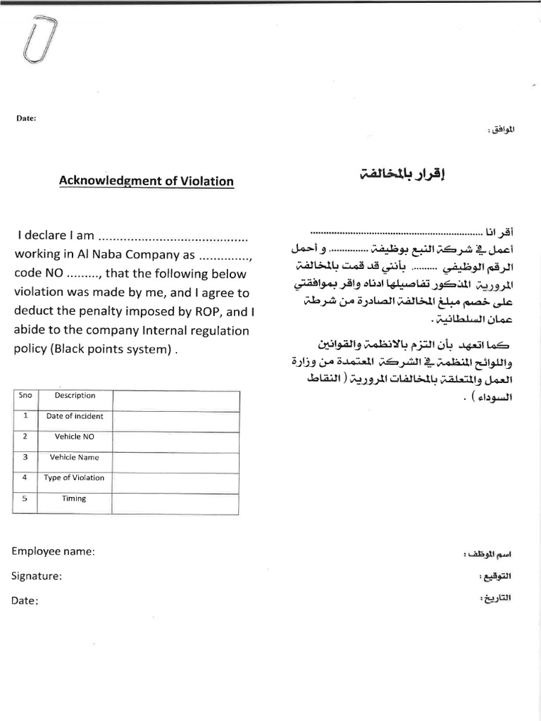 Acknowledgment of Violation | PDF