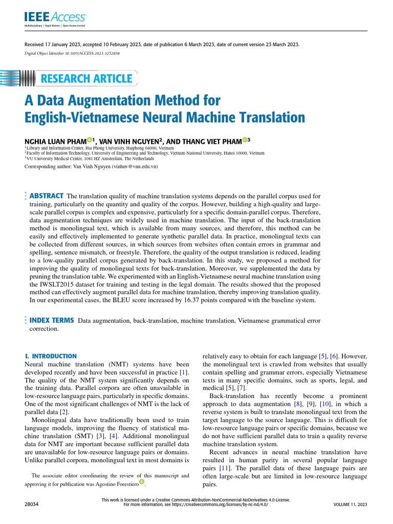 A Data Augmentation Method For English-Vietnamese Neural Machine Translation | PDF | Computing ...