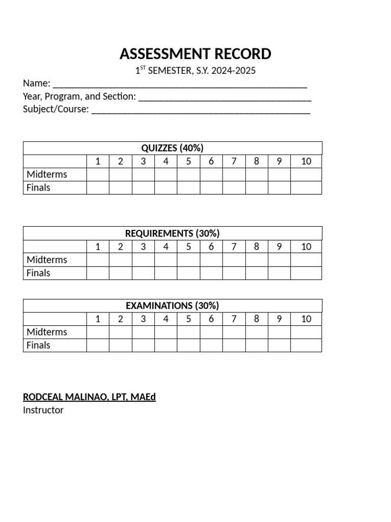 Self Assessment Record | PDF