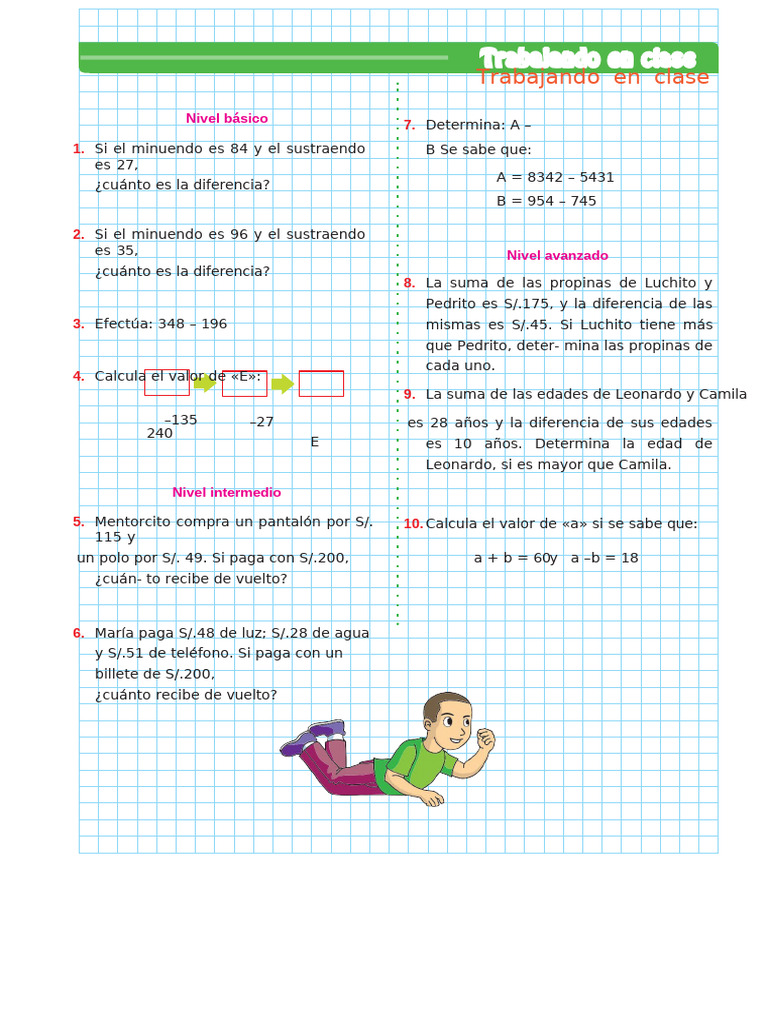Ejercicios de Sustracción y Problemas Matemáticos | PDF | Sustracción ...