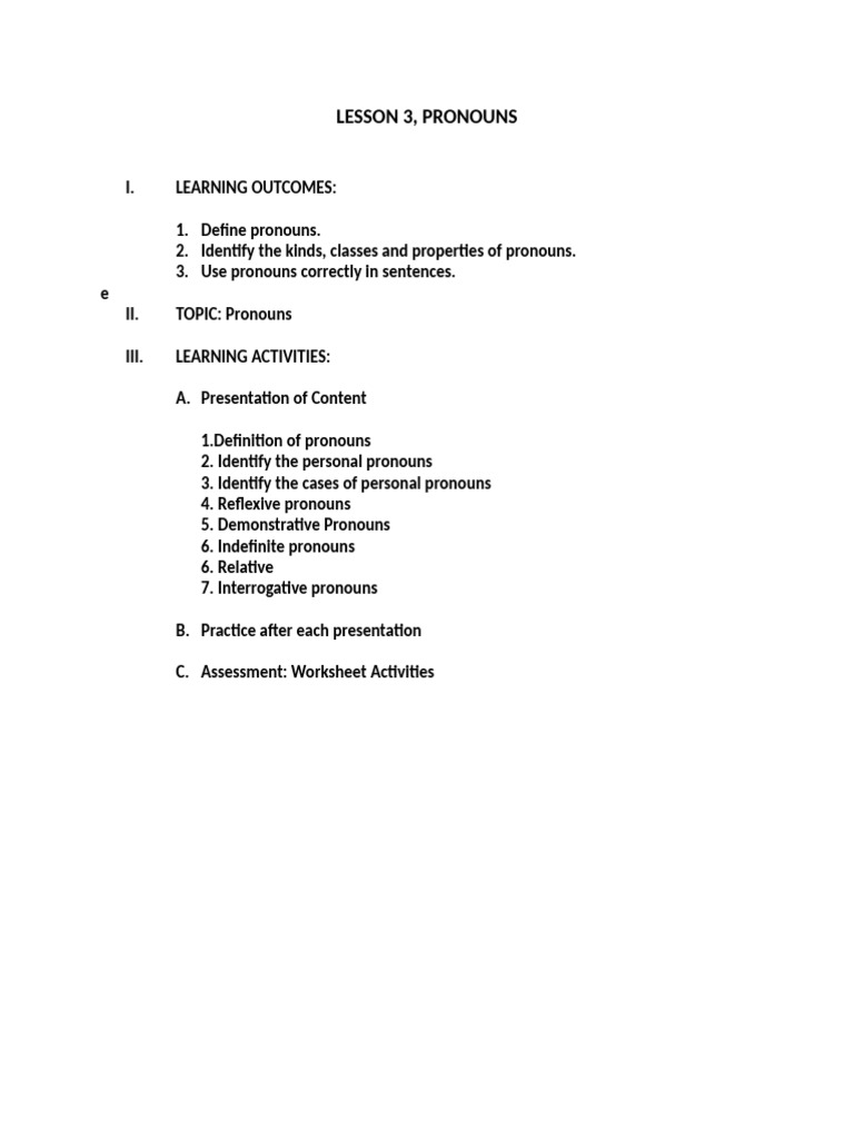 LESSON 3 Pronouns | PDF