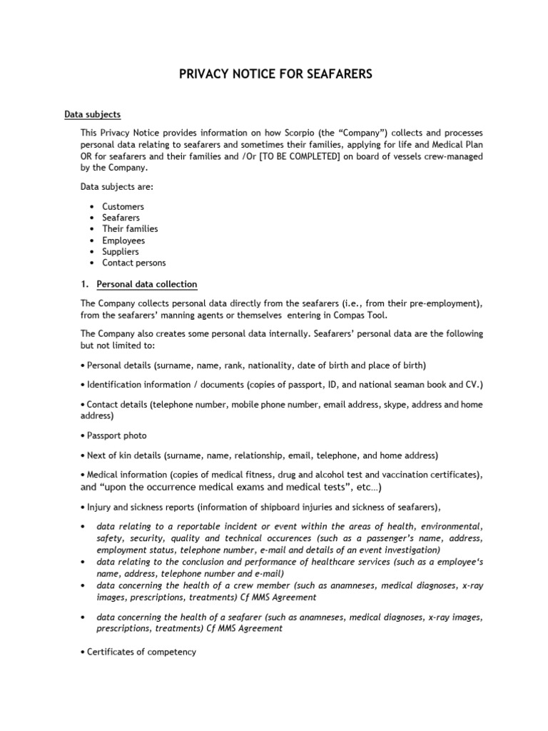 Seafarers' Personal Data Privacy Notice | PDF