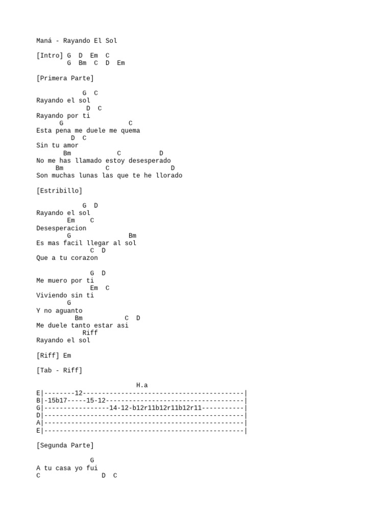 Rayando el Sol: Letra y Acordes | PDF