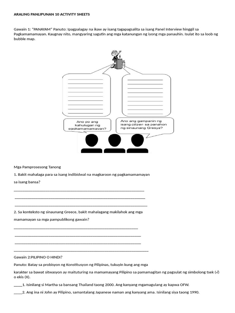 Araling Panlipunan 10 Activity Sheets | PDF