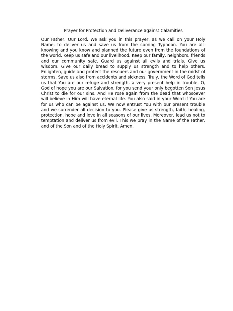 Prayer for Typhoon Protection | PDF