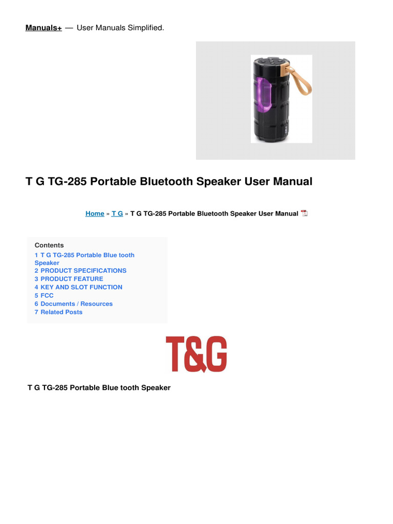 TG-285 Bluetooth Speaker Guide | PDF | Bluetooth | Electromagnetic ...