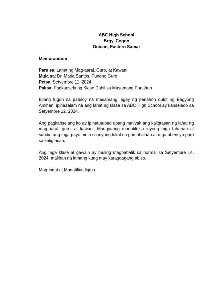 Memorandum NG Kabatiran Clive | PDF