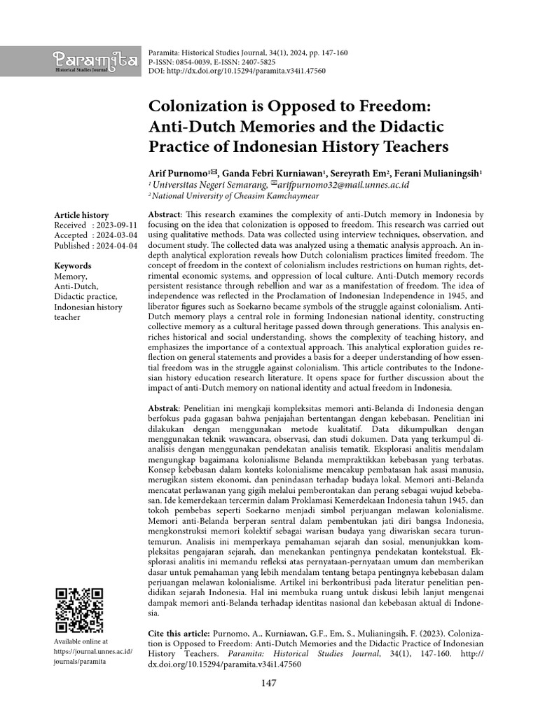 Colonization Is Opposed To Freedom Anti-Dutch Memories and The Didactic ...