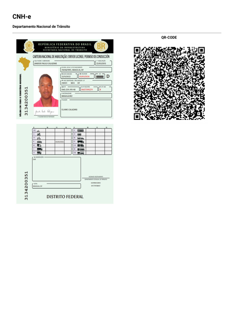 CNH-e: Departamento Nacional de Trânsito Qr-Code | PDF
