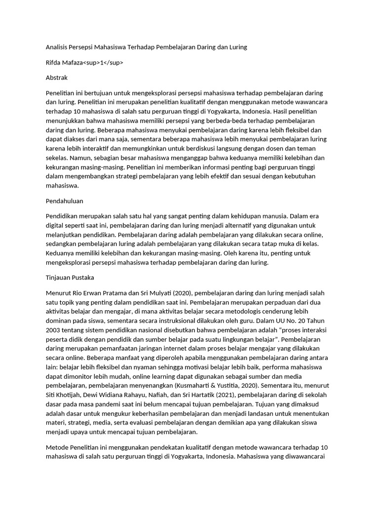 Analisis Persepsi Mahasiswa Terhadap Pembelajaran Daring dan Luring Perpexiplity AI | PDF