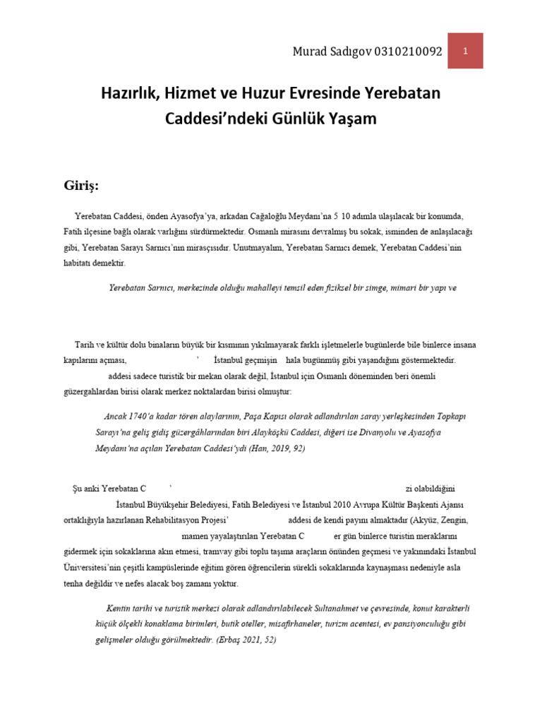 Hazırlık, Hizmet Ve Huzur Evresinde Yerebatan Caddesi'ndeki Günlük Yaşam | PDF