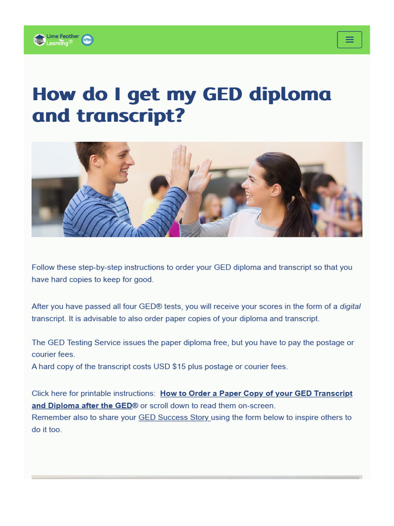 How Do I Get My GED Diploma and Transcript? - Lime Feather Learning ...