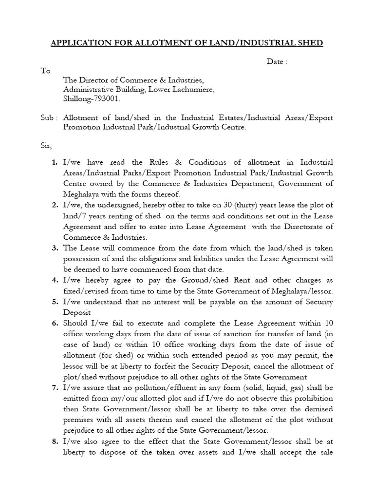 Land Allotment Application for Industries | PDF | Lease