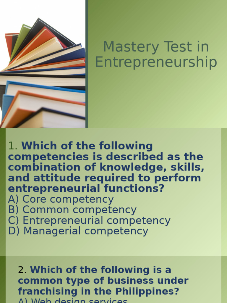 Entrepreneurship Mastery Test Questions | PDF | Marketing ...