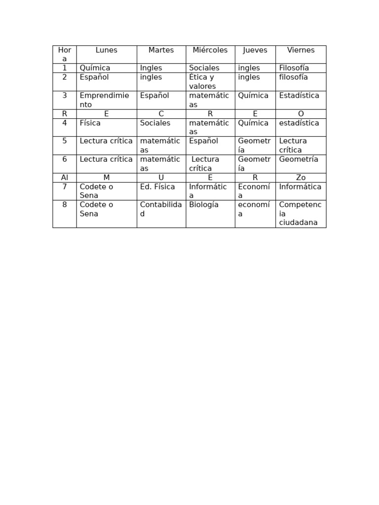 Horario Escolar | PDF