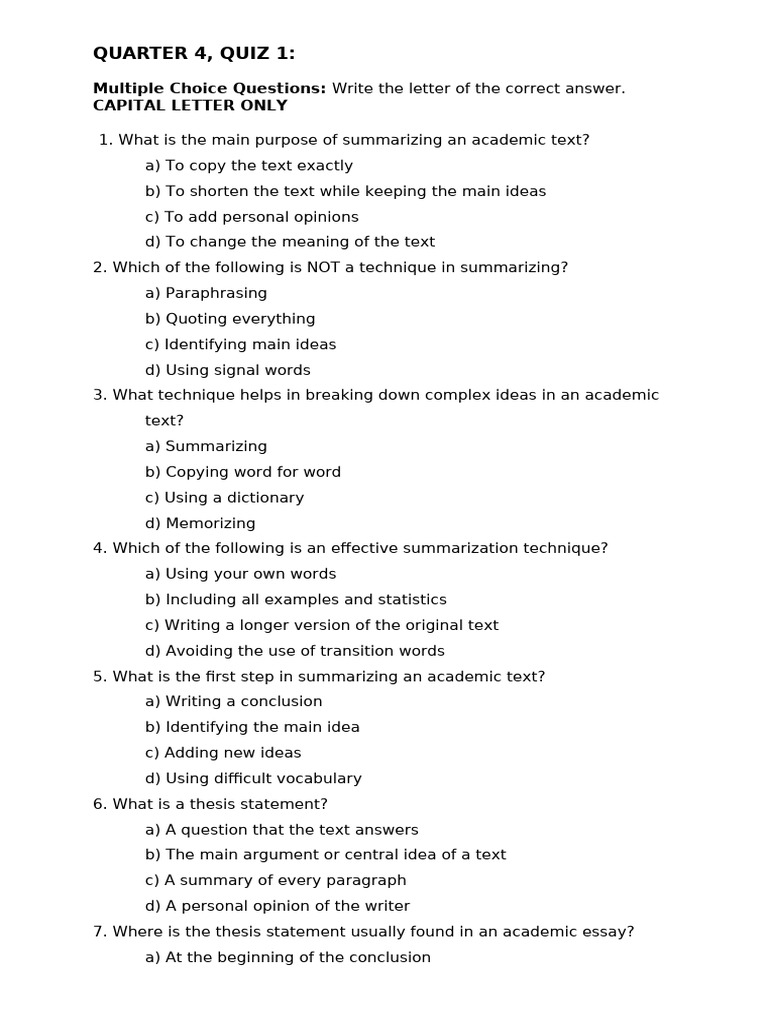 EAPP Q4-Quiz_1 | PDF | Essays | Thesis
