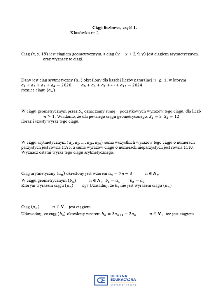 2021 2 Klasowka Kl3 Ciagi Liczbowe Cz1 ZR Ab Wer4 | PDF